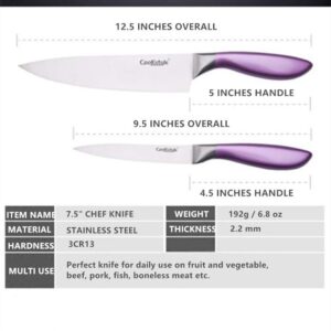 Premium Kitchen Knife 8" Chef Knife Sharp Stainless Steel Blade Beautiful Purple Handle, Peeler, Utility, Paring Vegetable, and Peeling (8 Inch)