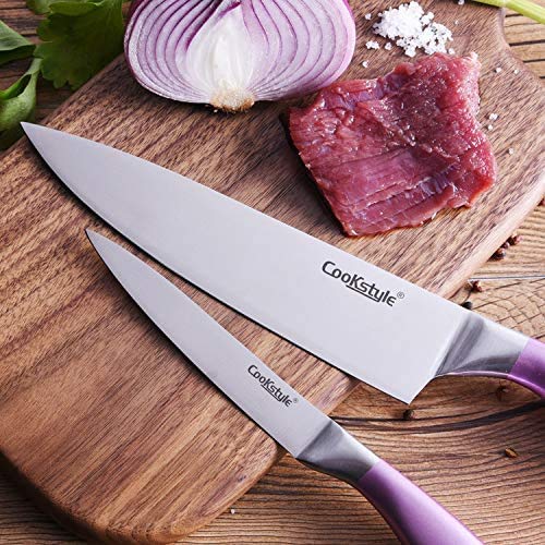 Premium Kitchen Knife 8" Chef Knife Sharp Stainless Steel Blade Beautiful Purple Handle, Peeler, Utility, Paring Vegetable, and Peeling (8 Inch)