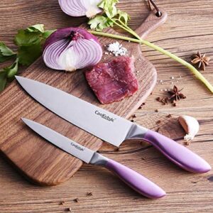 Premium Kitchen Knife 8" Chef Knife Sharp Stainless Steel Blade Beautiful Purple Handle, Peeler, Utility, Paring Vegetable, and Peeling (8 Inch)