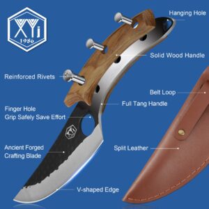 XYJ Kitchen Camping Knife Set Japanese Cooking Knives 7.5 Inch Forged Serbian Chef Knives 6.2 Inch Cleaver 6 Inch Boning Knife With Carry Bag Sheath