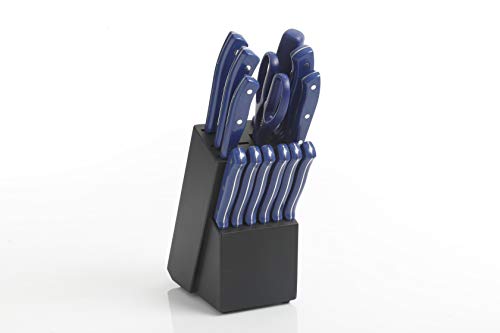 Oster - 128609.14 Oster Evansville High-Carbon Stainless Steel Cutlery Knife Block Set, 14-Piece, Yale Blue