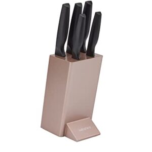 WILTSHIRE Knife Block Including 5 Knives, Paring Knife, Utility Knife, Cook’s Knife, Bread Knife, Carving Knife, Tapered Grinding Blade: Black Plastic Handle