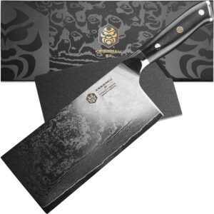 kessaku meat cleaver butcher knife - 7 inch - damascus dynasty series - heavy duty - razor sharp - forged 67-layer japanese aus-10v high carbon stainless steel - g10 garolite handle with blade guard