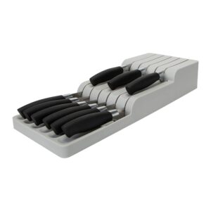 kitchen details 2 tier knife drawer organizer | holds 11 knives | utensil holder | knife block | storage & organization | space saver | grey