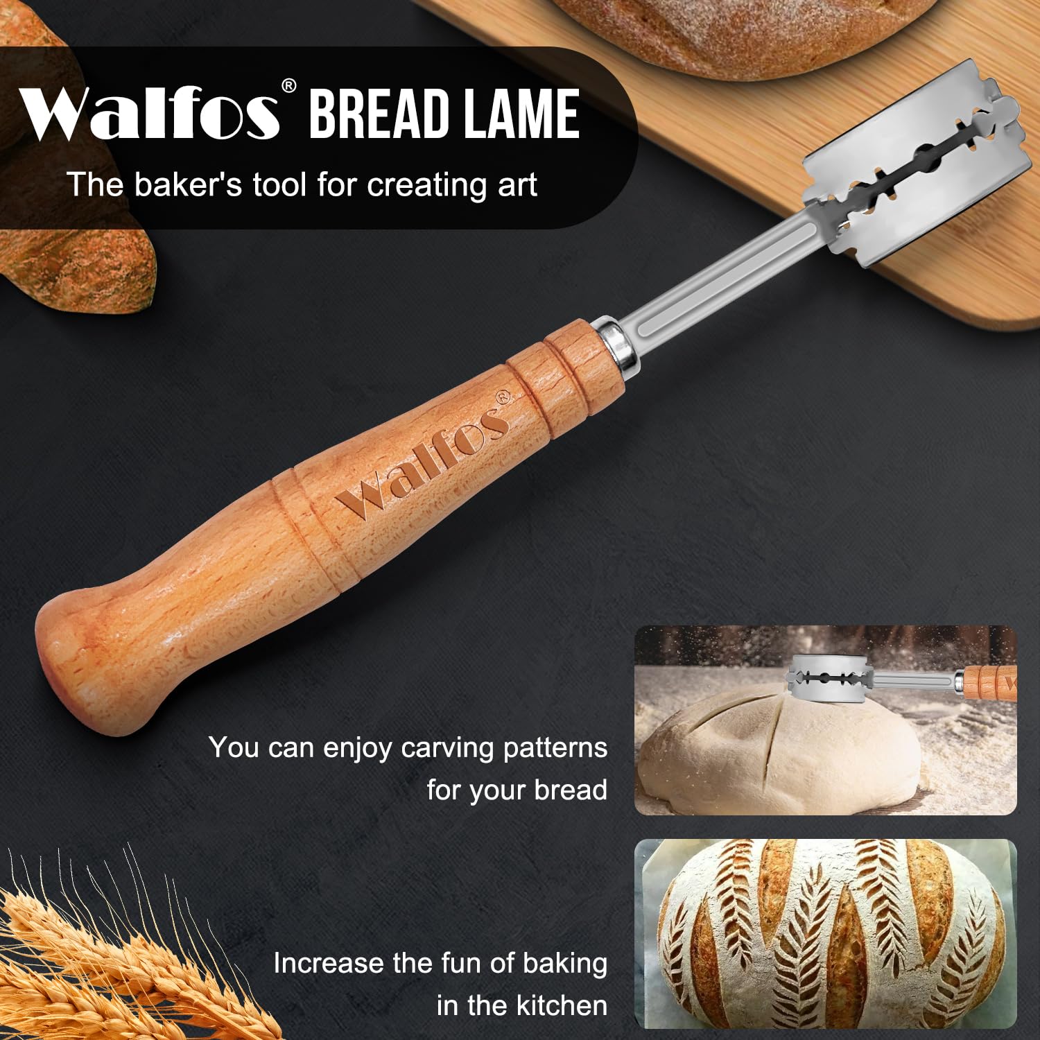 Walfos Bread Lame - Premium Bread Scoring Knife, Perfect for Scoring Sourdough Bread, Hand Crafted Bakers Lame Built for Bread Bakers, 15 Blades & Leather Protective Cover Included