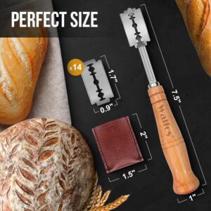 Walfos Bread Lame - Premium Bread Scoring Knife, Perfect for Scoring Sourdough Bread, Hand Crafted Bakers Lame Built for Bread Bakers, 15 Blades & Leather Protective Cover Included