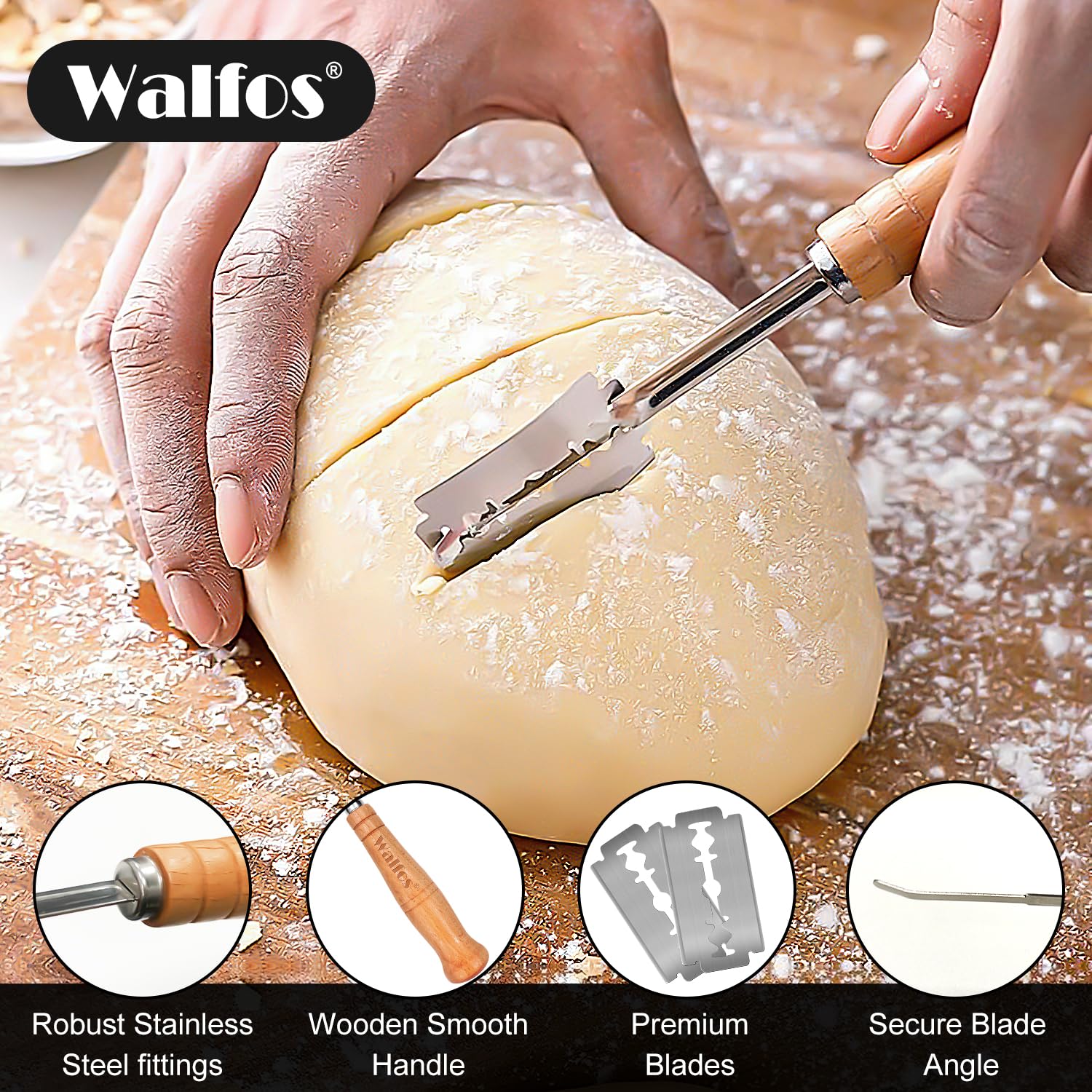 Walfos Bread Lame - Premium Bread Scoring Knife, Perfect for Scoring Sourdough Bread, Hand Crafted Bakers Lame Built for Bread Bakers, 15 Blades & Leather Protective Cover Included