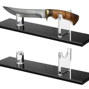 2 Pcs Knife Display Stand Acrylic Knife Stand Collection Display Stand Holder, Desktop Knife Display, Single Knife Holder for Home Decor (Black-2Pcs)