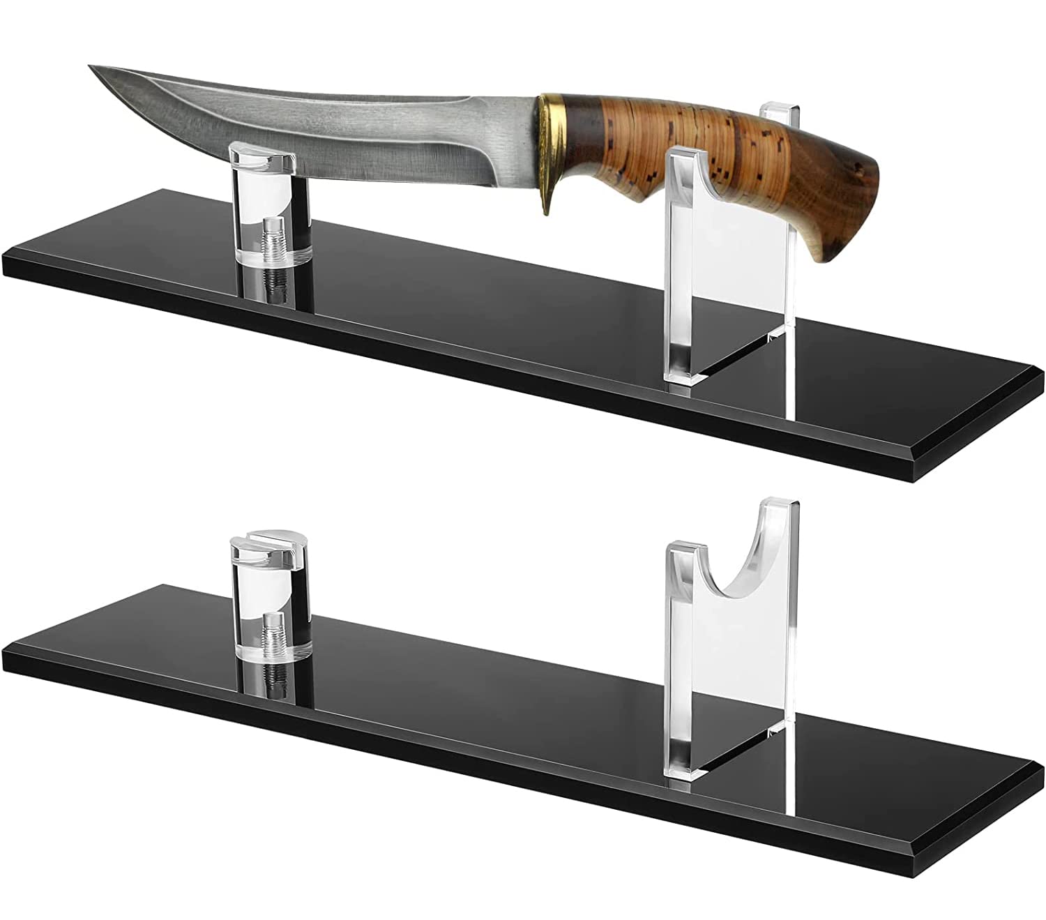 2 Pcs Knife Display Stand Acrylic Knife Stand Collection Display Stand Holder, Desktop Knife Display, Single Knife Holder for Home Decor (Black-2Pcs)