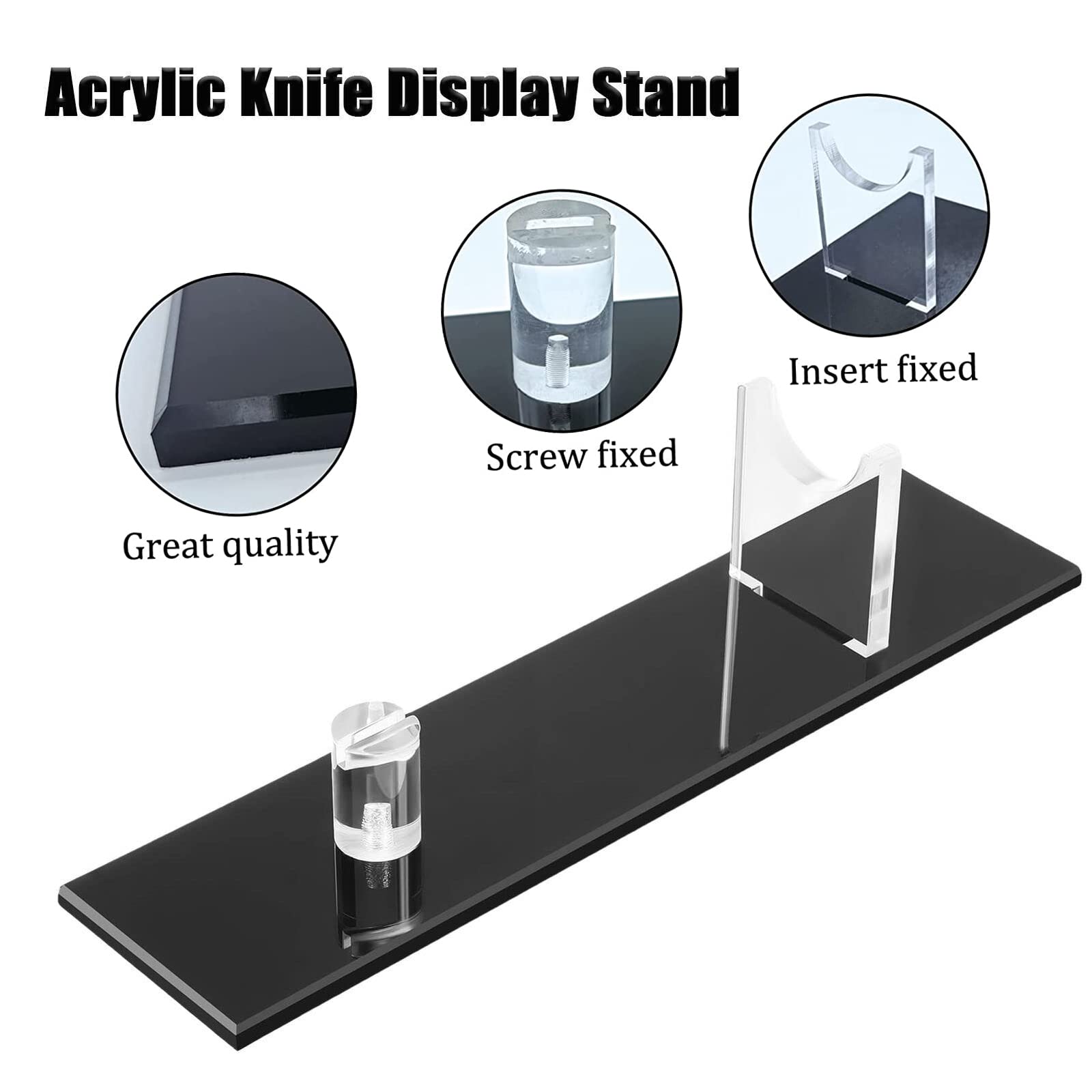 2 Pcs Knife Display Stand Acrylic Knife Stand Collection Display Stand Holder, Desktop Knife Display, Single Knife Holder for Home Decor (Black-2Pcs)