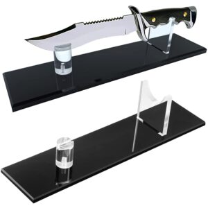 2 Pcs Knife Display Stand Acrylic Knife Stand Collection Display Stand Holder, Desktop Knife Display, Single Knife Holder for Home Decor (Black-2Pcs)