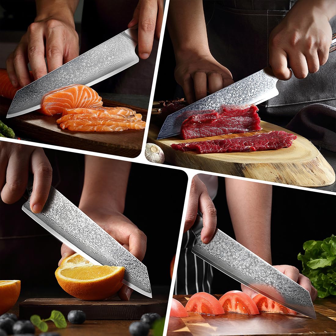 Ompusos Chef Knife 8 Inch, Super Sharp Pro Japanese Kitchen Knives, Damascus Chefs Knife VG-10 High Carbon Stainless Steel, Ergonomic Wooden Handle Cooking Knife, Gift Box for Family & Restaurant