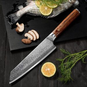 Ompusos Chef Knife 8 Inch, Super Sharp Pro Japanese Kitchen Knives, Damascus Chefs Knife VG-10 High Carbon Stainless Steel, Ergonomic Wooden Handle Cooking Knife, Gift Box for Family & Restaurant