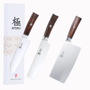 KYOKU Daimyo Series 7" Santoku Knife + 7'' Nakiri Knife + 7'' Cleaver - Japanese 440C Stainless Steel - Rosewood Handle