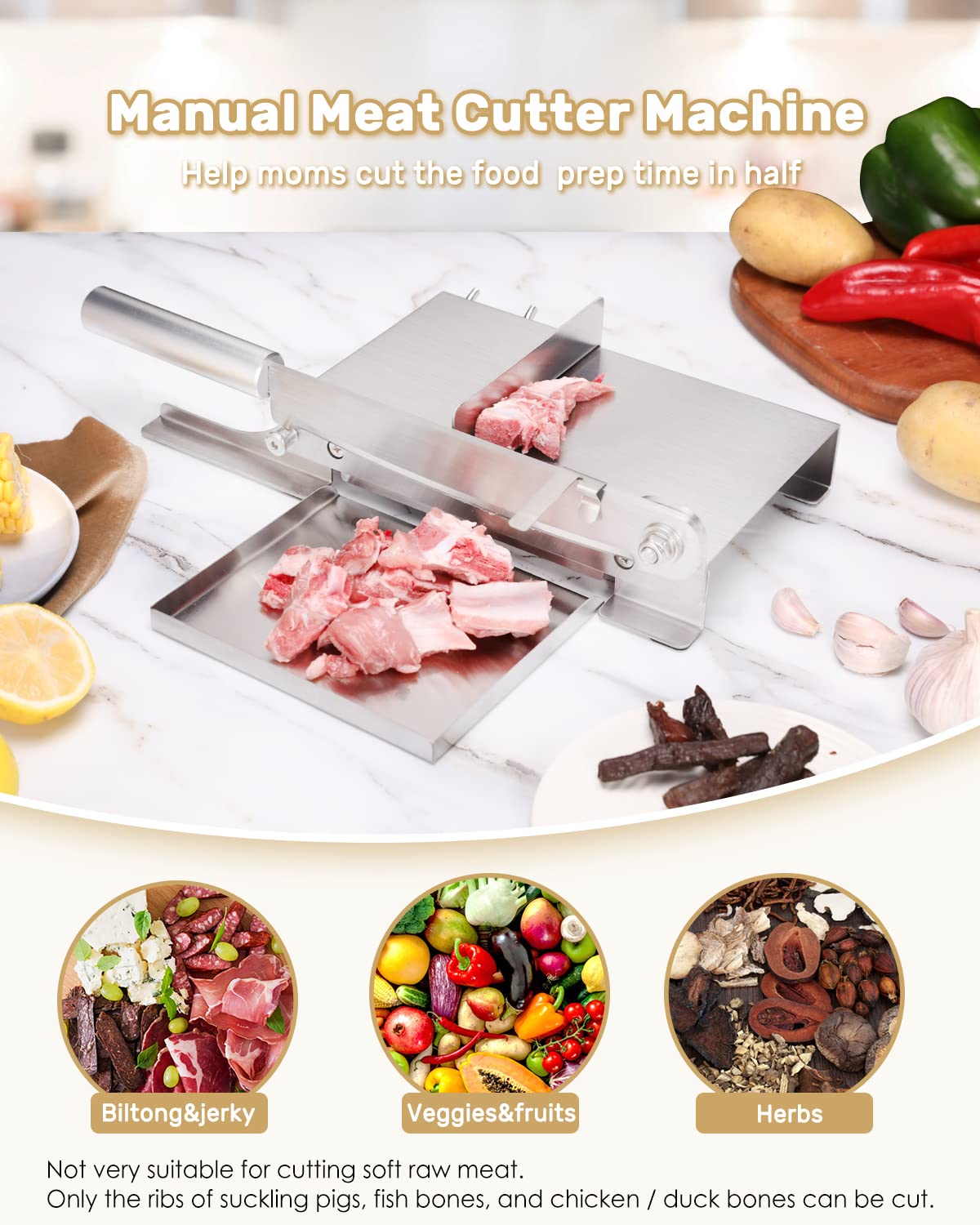 Moongiantgo Biltong Slicer Manual Meat Slicer Cutter with Scale Stainless Steel Cutting Machine Hand Herb Root Slicer for Salami Ham Bacon Vegetables Deli Ginseng Fish (KD0270)