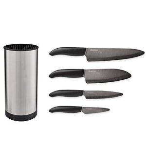 kyocera 5 piece ceramic knife block set,white blade sizes: 5.5", 5", 4.5", 3", stainless