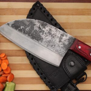 Almazan Official Original Serbian Kitchen Hand Forged Chef Knife with Leather Sheath - Made in Spain