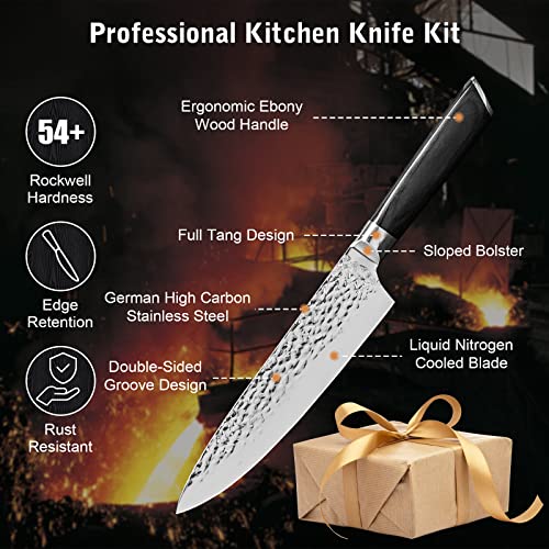 Chef Knife, 8 Inch Kitchen Knife Professional, Ultra Sharp German High Carbon Stainless Steel Cooking Knife, Ergonomic Wooden Handle Kitchen Knives with Premium Gift Box