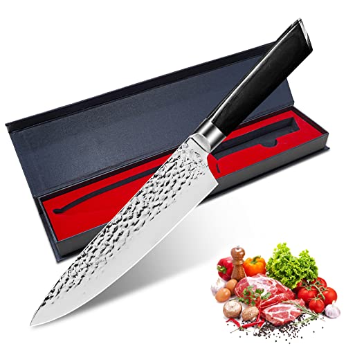 Chef Knife, 8 Inch Kitchen Knife Professional, Ultra Sharp German High Carbon Stainless Steel Cooking Knife, Ergonomic Wooden Handle Kitchen Knives with Premium Gift Box