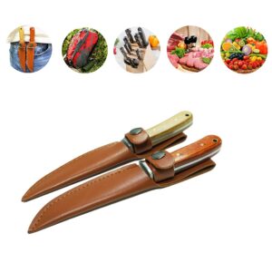 Ipretti Two 3-Inch Super Sharp Knife with PU Protective Sleeve,High Carbon Steel Durable Portable Wooden Handle Knife for Outdoor,Picnics,Kitchen Cooking(Meat,Fruits,Vegetables,Seafood)