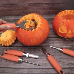 Aichoof Pumpkin Carving Kit, Set of 11 Included 5pcs Pumpkin Carving Tool, 5pcs Pattern Stencils and Drawstring Storage Bag,Stainless Steel Blade with Soft Grip Handle,Gift Box Package,Dishwasher safe