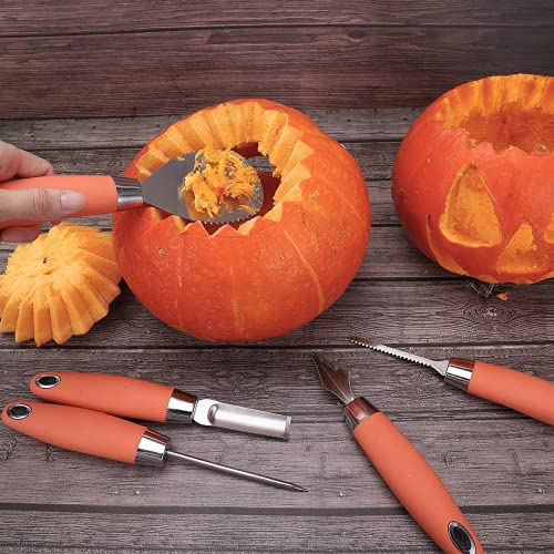 Aichoof Pumpkin Carving Kit, Set of 11 Included 5pcs Pumpkin Carving Tool, 5pcs Pattern Stencils and Drawstring Storage Bag,Stainless Steel Blade with Soft Grip Handle,Gift Box Package,Dishwasher safe