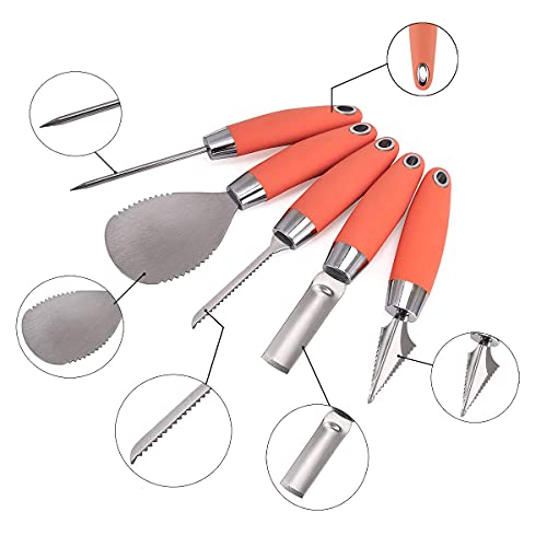 Aichoof Pumpkin Carving Kit, Set of 11 Included 5pcs Pumpkin Carving Tool, 5pcs Pattern Stencils and Drawstring Storage Bag,Stainless Steel Blade with Soft Grip Handle,Gift Box Package,Dishwasher safe