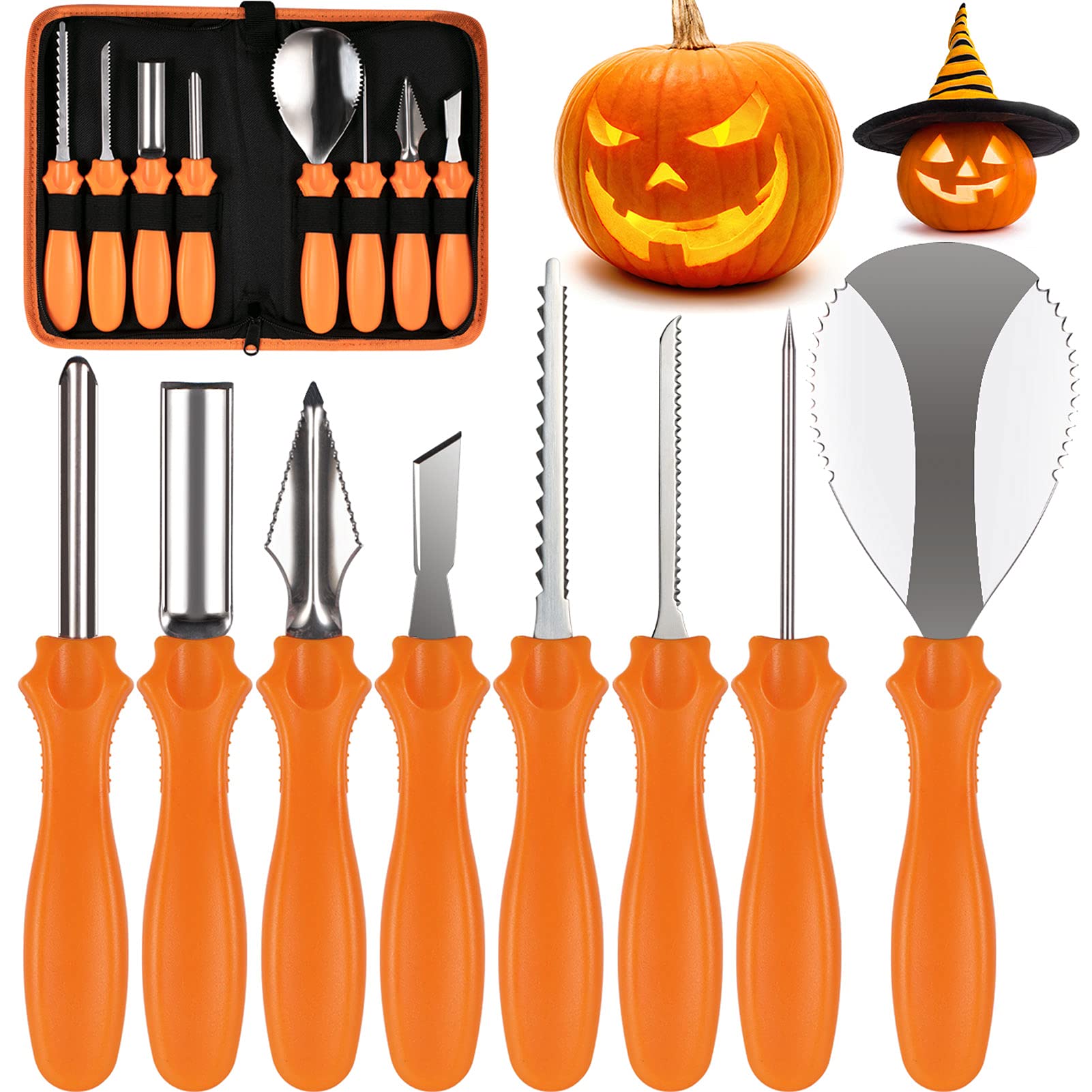 Pumpkin Carving Kit Tools，Halloween Pumpkin Decorating Kit Carving Knife - 8PCS Pumpkin Sculpting Tools Professional Stainless Steel Heavy Duty Knife Pumpkin Carving Sets