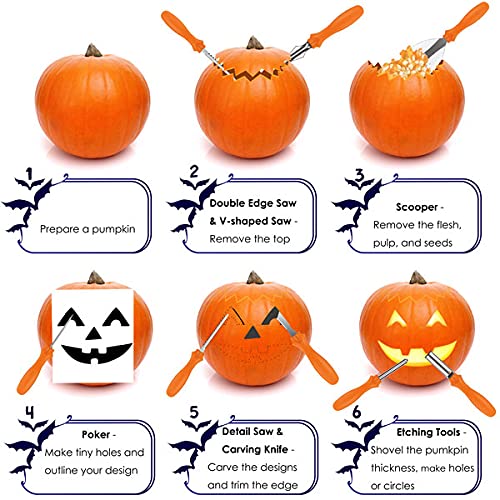 Pumpkin Carving Kit Tools，Halloween Pumpkin Decorating Kit Carving Knife - 8PCS Pumpkin Sculpting Tools Professional Stainless Steel Heavy Duty Knife Pumpkin Carving Sets