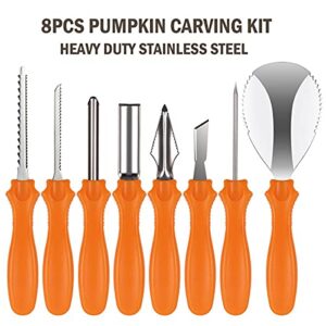 Pumpkin Carving Kit Tools，Halloween Pumpkin Decorating Kit Carving Knife - 8PCS Pumpkin Sculpting Tools Professional Stainless Steel Heavy Duty Knife Pumpkin Carving Sets