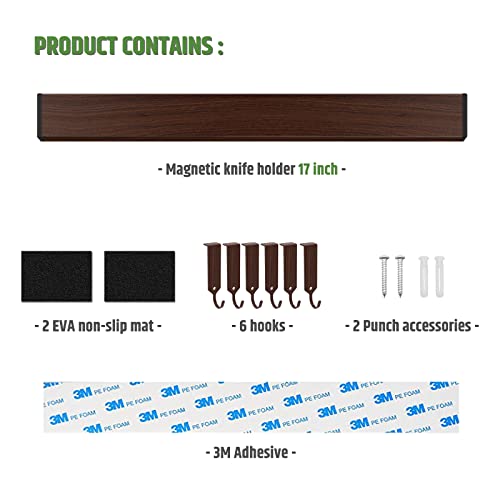 Fridge Applicable 17 inch Walnut Wood Grain Knife Magnetic Strip No Drilling,Magnetic Knife Holder For Wall,Magnetic Knife Rack,Magnetic Knife Bar