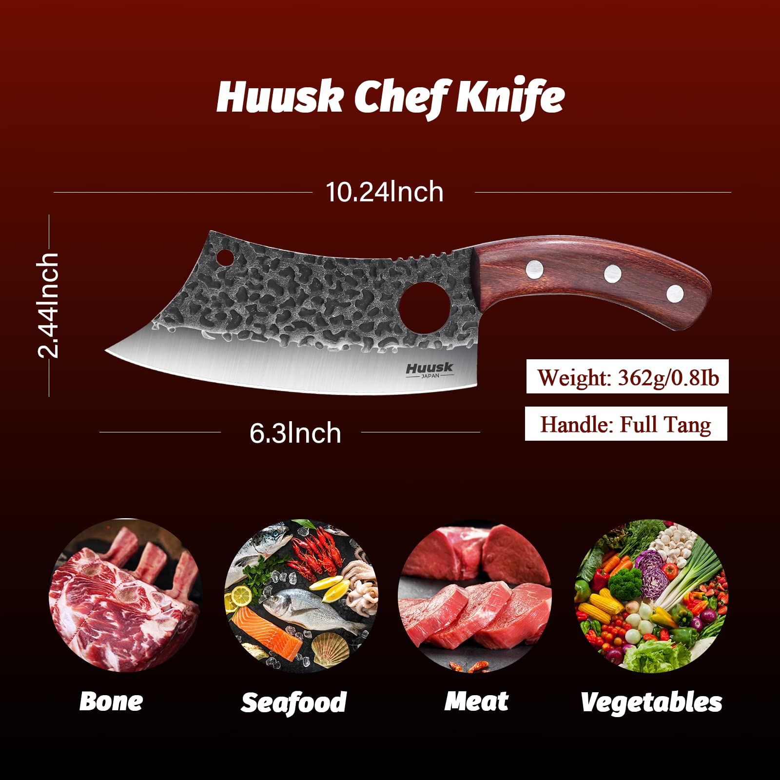 Huusk Knives Set Hand Forged Japanese Kitchen Knife with Sheath Outdoor Cooking Camping Knife Set for BBQ