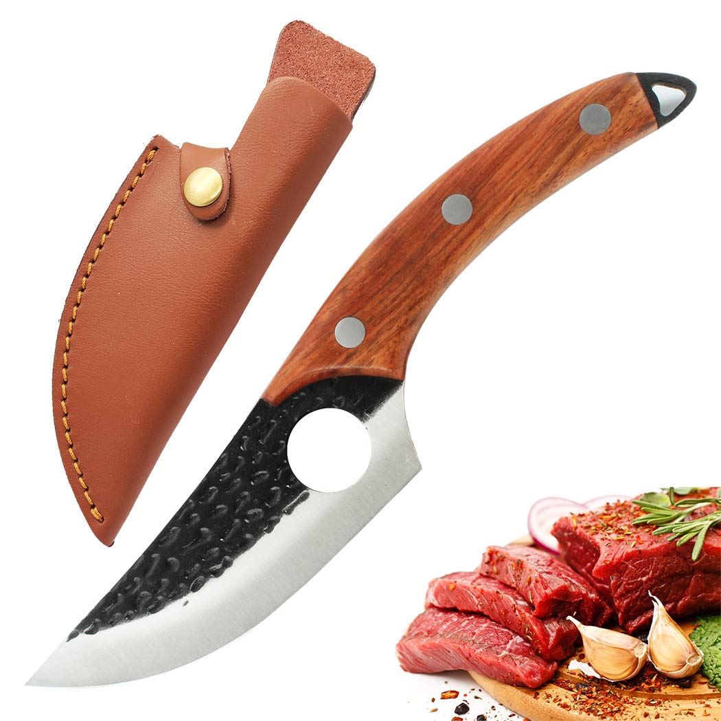 Yeegfeyaa Butcher Knives, Kitchen Knife, Hand Forged Fishing Filet & Bait Knives Survival Knife Multipurpose Boning Knife BBQ Meat Cleaver, for Camping, Tactical, Deboning