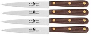 icel 4-inch straight paring knife set, brown rosewood handle, full tang blade, 4 pack set