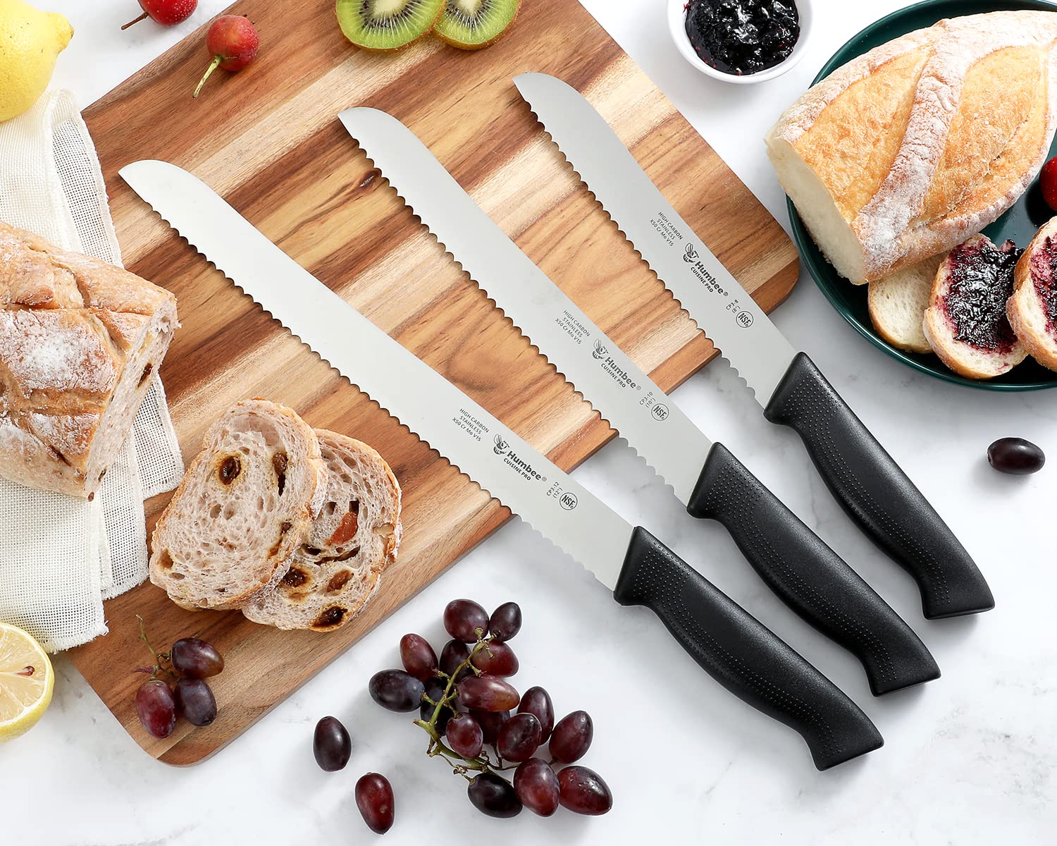 HUMBEE Cusine Pro, 10 inch Bread Knife, Serrated Knife Wave Razor-Sharp Blade Comfortable Grip Dishwasher Safe, NSF Certified