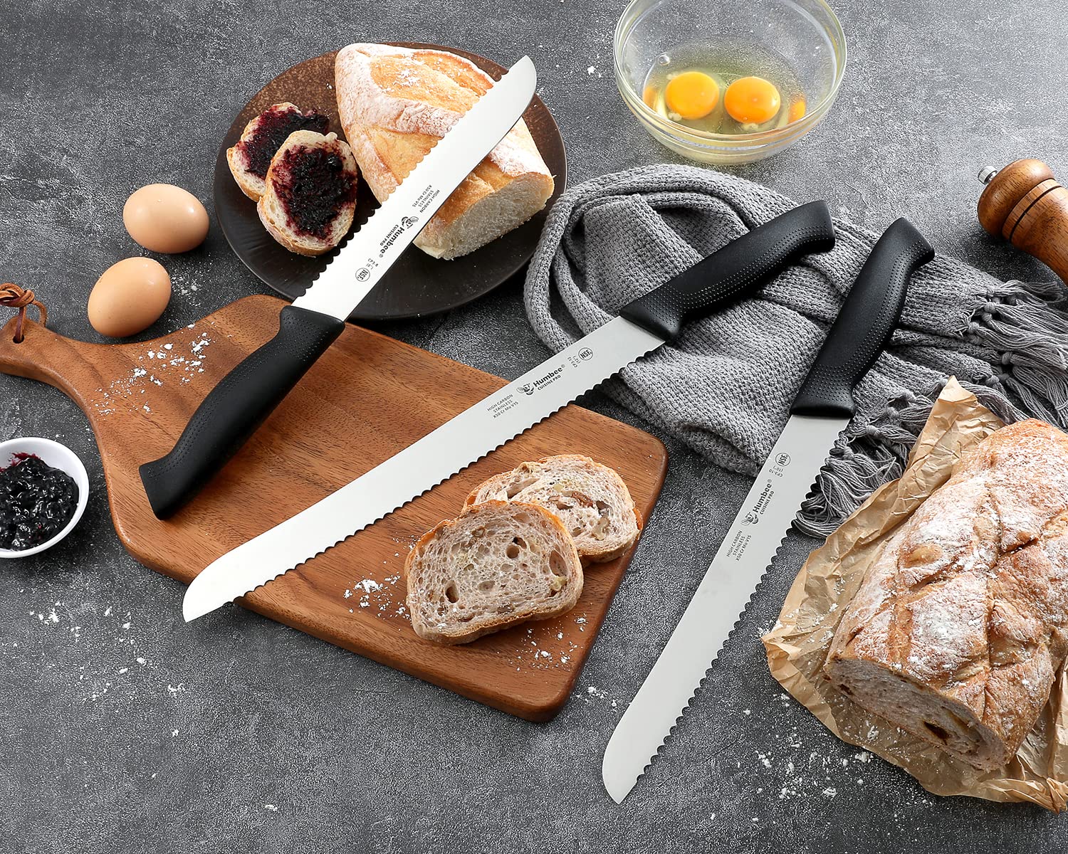 HUMBEE Cusine Pro, 10 inch Bread Knife, Serrated Knife Wave Razor-Sharp Blade Comfortable Grip Dishwasher Safe, NSF Certified