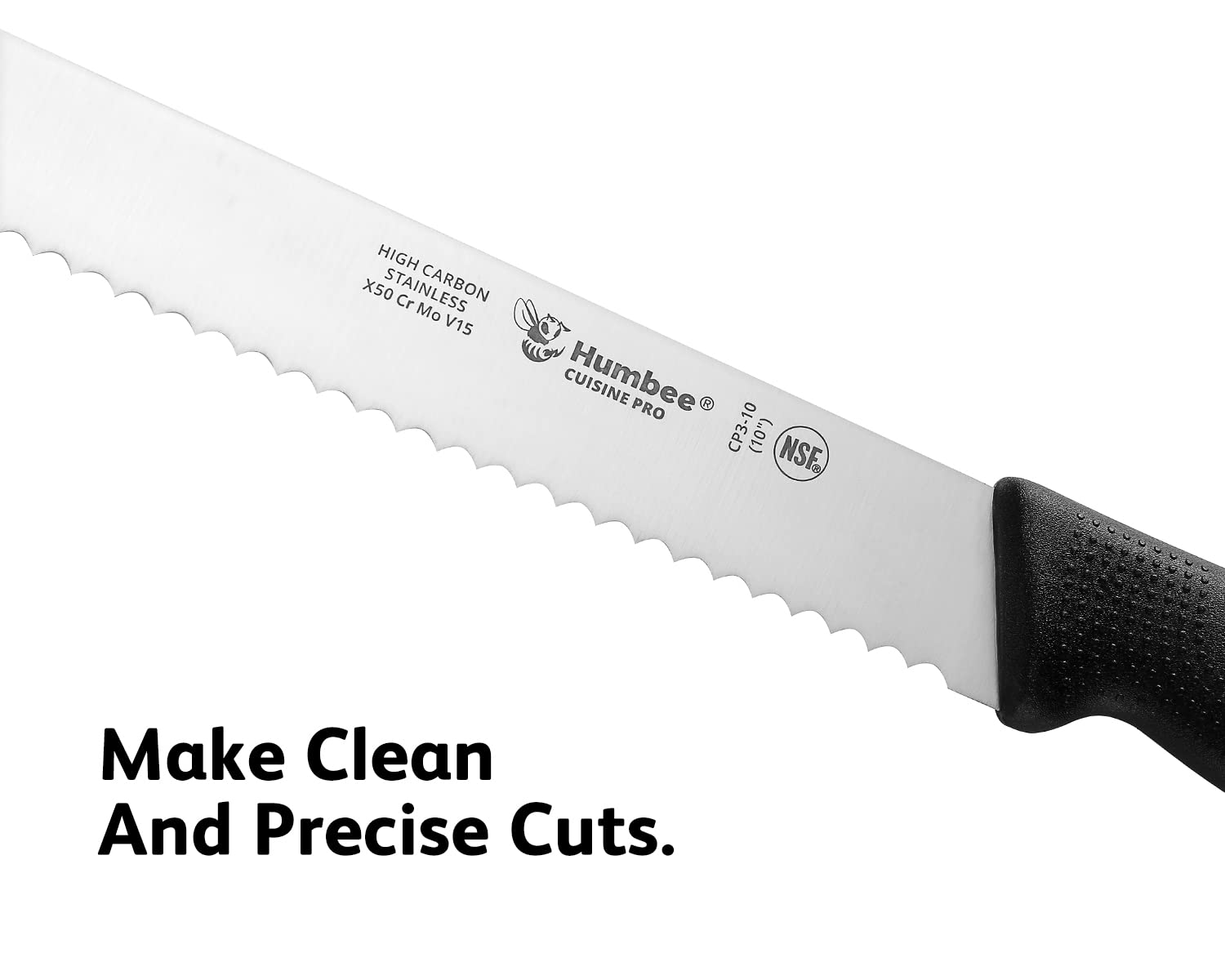 HUMBEE Cusine Pro, 10 inch Bread Knife, Serrated Knife Wave Razor-Sharp Blade Comfortable Grip Dishwasher Safe, NSF Certified