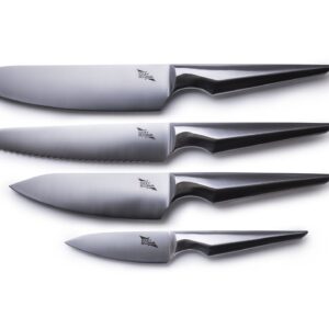 Edge of Belgravia ARONDIGHT Stainless Steel Chef Knife Set With Erogonomic Grip | Paring Knife, 6” Chef’s Knife, Bread Knife, and 7.5” Chef’s Knife. (Metallic,Pack Of 4)