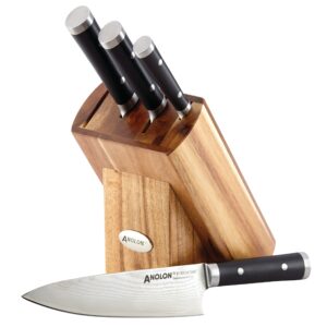 anolon imperiondamascus steel cutlery knife block set, 5-piece, black