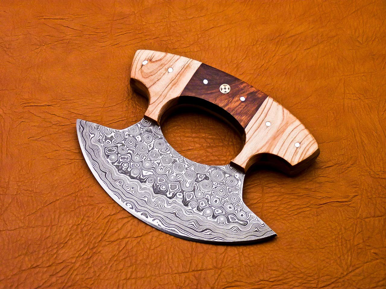 Handmade Damascus Chef Kitchen Ulu Knife Making Custom 100% Handmade Damascus Steel Handle Koa Wood with Leather Sheath B41