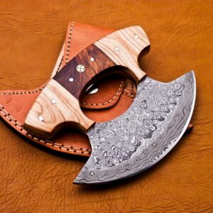 Handmade Damascus Chef Kitchen Ulu Knife Making Custom 100% Handmade Damascus Steel Handle Koa Wood with Leather Sheath B41