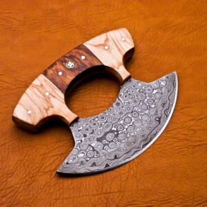 Handmade Damascus Chef Kitchen Ulu Knife Making Custom 100% Handmade Damascus Steel Handle Koa Wood with Leather Sheath B41