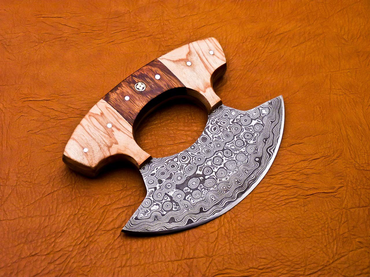 Handmade Damascus Chef Kitchen Ulu Knife Making Custom 100% Handmade Damascus Steel Handle Koa Wood with Leather Sheath B41