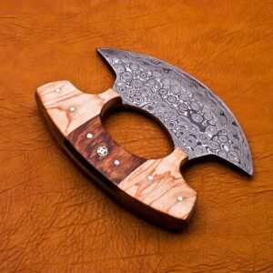 Handmade Damascus Chef Kitchen Ulu Knife Making Custom 100% Handmade Damascus Steel Handle Koa Wood with Leather Sheath B41