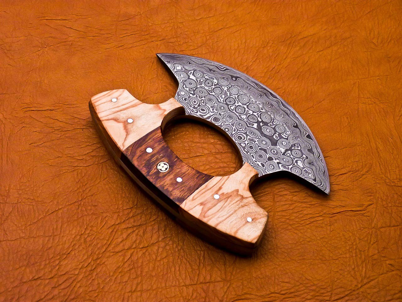 Handmade Damascus Chef Kitchen Ulu Knife Making Custom 100% Handmade Damascus Steel Handle Koa Wood with Leather Sheath B41