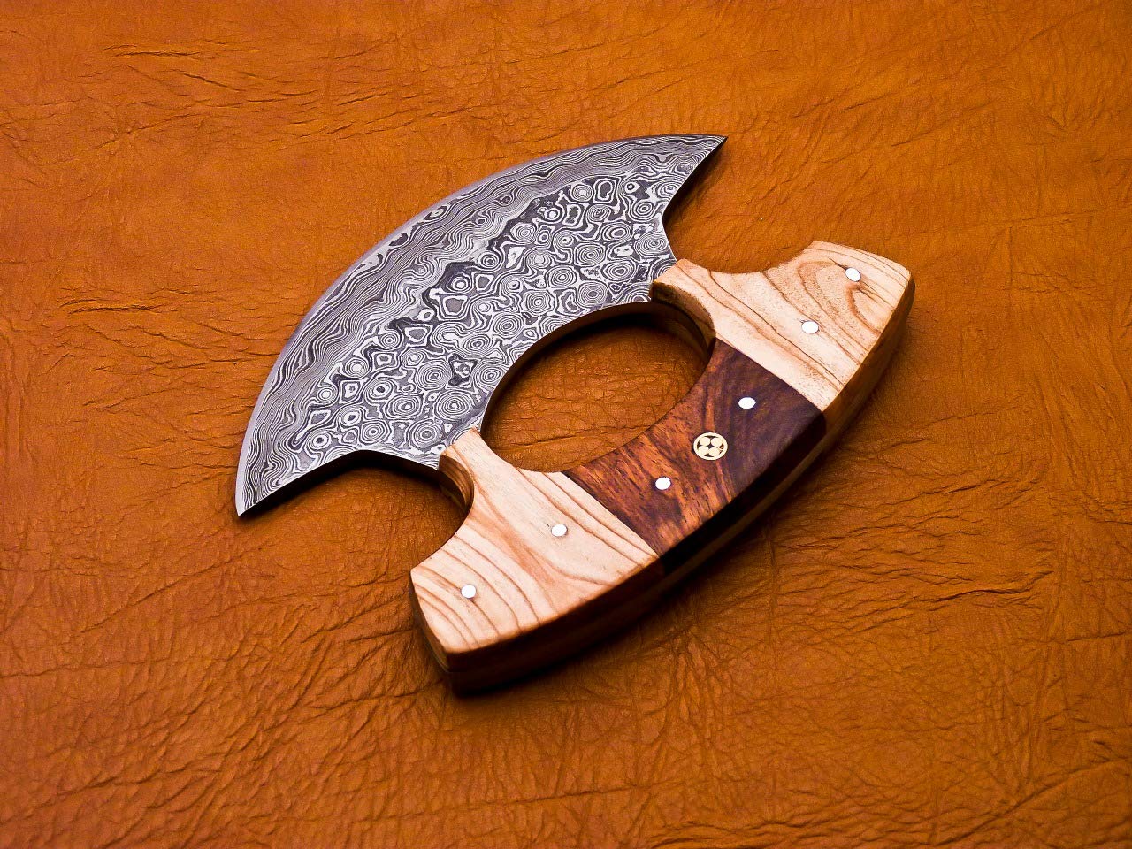 Handmade Damascus Chef Kitchen Ulu Knife Making Custom 100% Handmade Damascus Steel Handle Koa Wood with Leather Sheath B41