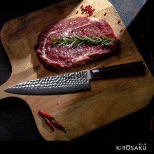 Kirosaku Premium Santoku Knife Damascus 20cm - Enormously Sharp Santoku Chef's Knife Made of The Best Damascus Steel - Damascus Kitchen Knife for a Fantastic Cutting Experience