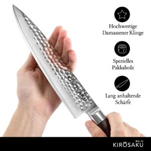 Kirosaku Premium Santoku Knife Damascus 20cm - Enormously Sharp Santoku Chef's Knife Made of The Best Damascus Steel - Damascus Kitchen Knife for a Fantastic Cutting Experience