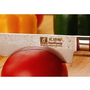 Sunlong Santoku 5 inch Chef's Knives Japanese Hammered Damascus Natural Bloodwood Handle