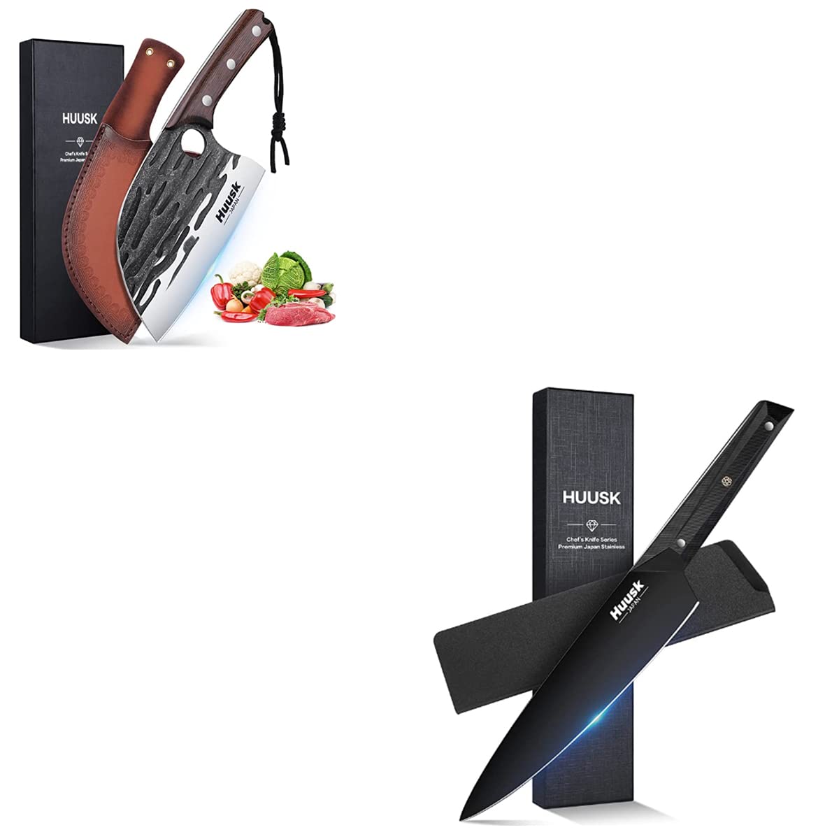 Huusk Japan Knives, Upgraded Serbian Chef Knife Bundle with Professional Kitchen Knives